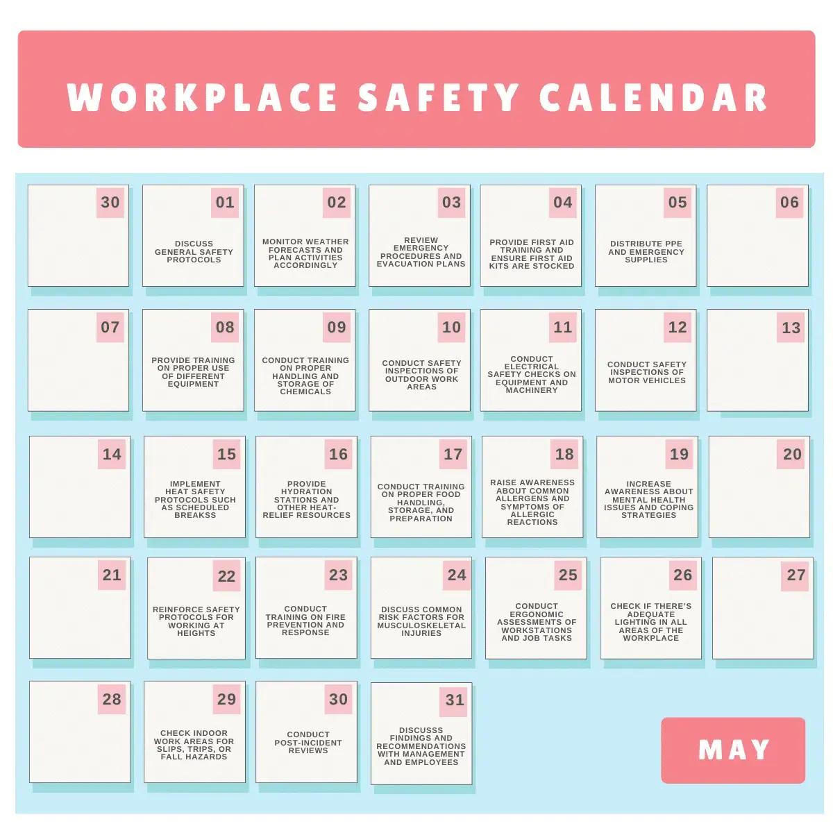Safety Calendar for May